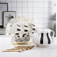 China European Design Ceramic Tea Set Luxury Porcelain Teapot And Teacups With Gold Rim for sale