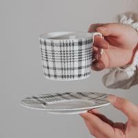 China Modern 6.7 Oz Porcelain Cups Saucers With Sustainable Fabric Texture Pot And Saucer for sale