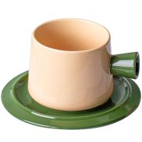 China Porcelain Morandi Color Ceramic Tea Cup Set With Spoon Modern Design Style And Saucer for sale