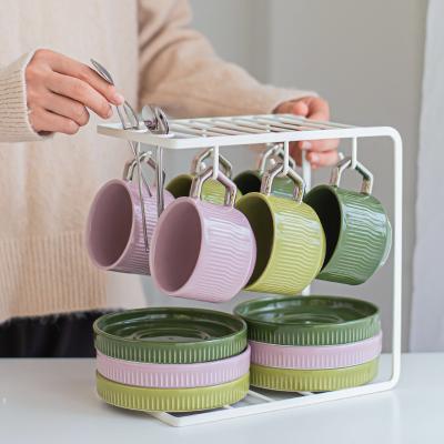 China Business Gifts Ceramic Tea Cup Set Nordic Porcelain Coffee Cup And Saucer With Silver Grip for sale
