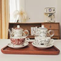 China High Borosilicate Glass Teapot Cup And Saucer Set Flower Design Style Sustainable for gift for sale