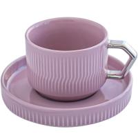 China Business Gifts Ceramic Tea Cup Set Nordic Porcelain Coffee Cup And Saucer With Silver Grip for sale