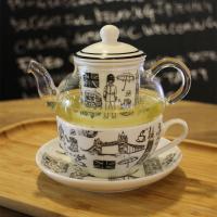 China High Borosilicate Glass Teapot Cup And Saucer Set Flower Design Style Sustainable for gift for sale
