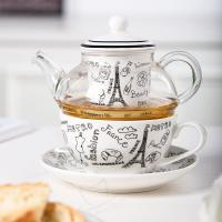 China Drinkware Type Coffee Tea Sets Glass Ceramic Teapot Set With Cup Saucer Plate for sale