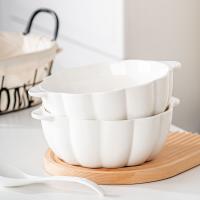 China Ceramic Pumpkin Shape 9 Inch Microwave Ramen Bowl Soup Bowl Set For Occasion Presents for sale