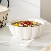 China Ceramic Pumpkin Shape 9 Inch Microwave Ramen Bowl Soup Bowl Set For Occasion Presents for sale