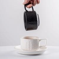 China Porcelain Stone Texture Coffee Mug Set Ceramic Tea Cup And Saucer With Vintage Design for sale