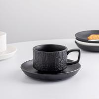 China Porcelain Stone Texture Coffee Mug Set Ceramic Tea Cup And Saucer With Vintage Design for sale