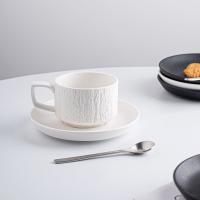 China Porcelain Stone Texture Coffee Mug Set Ceramic Tea Cup And Saucer With Vintage Design for sale