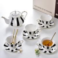 China Light Luxury Ceramic Teapot Set With Gold Rim Porcelain Coffee Cups And Saucers for sale
