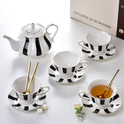China Light Luxury Ceramic Teapot Set With Gold Rim Porcelain Coffee Cups And Saucers for sale