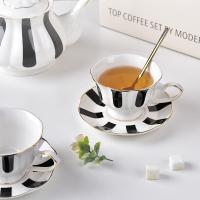 China Light Luxury Ceramic Teapot Set With Gold Rim Porcelain Coffee Cups And Saucers for sale