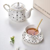 China Light Luxury Ceramic Teapot Set With Gold Rim Porcelain Coffee Cups And Saucers for sale