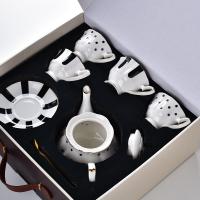 China Light Luxury Ceramic Teapot Set With Gold Rim Porcelain Coffee Cups And Saucers for sale