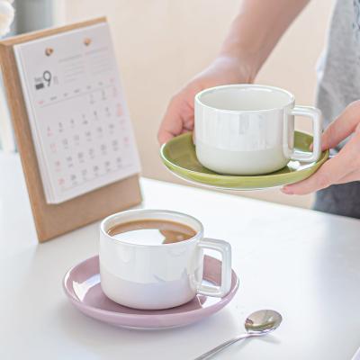 China Stylish Ceramic Tea Cup And Saucer Set In Custom Solid Colors For Business Gifts for sale
