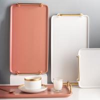 China Gold Handled Serving Tray Luxury Ceramic Platter For Party At Restaurant Hotel Home for sale