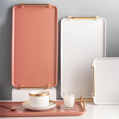 China Gold Handled Serving Tray Luxury Ceramic Platter For Party At Restaurant Hotel Home for sale