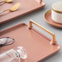 China Gold Handled Serving Tray Luxury Ceramic Platter For Party At Restaurant Hotel Home for sale