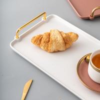 China Gold Handled Serving Tray Luxury Ceramic Platter For Party At Restaurant Hotel Home for sale
