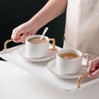 China 350ml 11.84oz Gold Rimmed Cappuccino Cups And Saucers Perfect For Afternoon Tea Time for sale