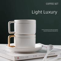 China 350ml 11.84oz Gold Rimmed Cappuccino Cups And Saucers Perfect For Afternoon Tea Time for sale