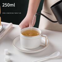 China 350ml 11.84oz Gold Rimmed Cappuccino Cups And Saucers Perfect For Afternoon Tea Time for sale