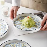 China Light Blue Bohemia Ceramic Dinnerware Set Porcelain Kitchen Tabletop Stoneware Dinner Set Turkish for sale