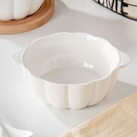 China Porcelain 9 Inch Pumpkin Soup Bowl White Ceramic Salad Serving Bowl For Catering Needs for sale