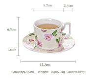China Hand-Painted Flower Design 200ml Classic Retro Porcelain Coffee Cup And Saucer Set For Tea Parties for sale
