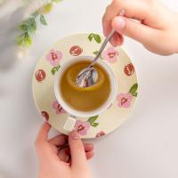 China Hand-Painted Flower Design 200ml Classic Retro Porcelain Coffee Cup And Saucer Set For Tea Parties for sale