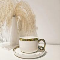 China 250ml Ceramic Cappucinno Cup And Saucer Set With Gold Rim Luxury Porcelain Coffee Mug for sale