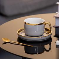 China 250ml Ceramic Cappucinno Cup And Saucer Set With Gold Rim Luxury Porcelain Coffee Mug for sale