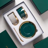 China 250ml Ceramic Cappucinno Cup And Saucer Set With Gold Rim Luxury Porcelain Coffee Mug for sale