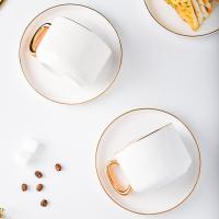 China 250ml Ceramic Cappucinno Cup And Saucer Set With Gold Rim Luxury Porcelain Coffee Mug for sale