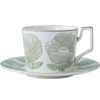 China Alice Green Ceramic Decal Porcelain Cup And Saucer Set For Afternoon Tea 300ml Volume for sale