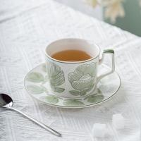 China Alice Green Ceramic Decal Porcelain Cup And Saucer Set For Afternoon Tea 300ml Volume for sale