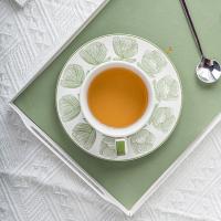 China Alice Green Ceramic Decal Porcelain Cup And Saucer Set For Afternoon Tea 300ml Volume for sale