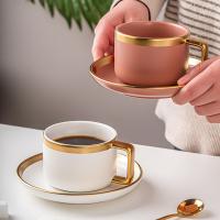 China 250ml Europe Design Luxury Gold Rim Cappuccino Cup And Saucer Set With Porcelain for sale