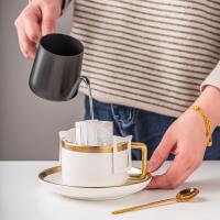 China 250ml Europe Design Luxury Gold Rim Cappuccino Cup And Saucer Set With Porcelain for sale