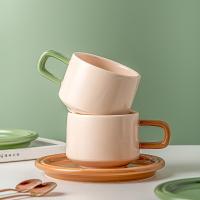 China green orange Morandi Ceramic Coffee Cup And Saucer Set 250ml Capacity Modern Design Style for sale
