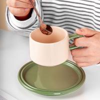 China green orange Morandi Ceramic Coffee Cup And Saucer Set 250ml Capacity Modern Design Style for sale