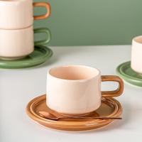 China green orange Morandi Ceramic Coffee Cup And Saucer Set 250ml Capacity Modern Design Style for sale