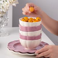 China Porcelain Color Stoneware Bowl Set For 6 People Nordic Pumpkin Bowls Ceramic 4.7 Inch for sale