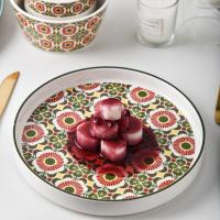 China Under Glazed Technique 72 Pcs Bohemian Ceramic Dinnerware Set With Red And Blue Decal for sale