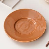 China Ceramic Large Coffee Mug Big Tea Cup Milk Mug And Saucer In Solid Brown For Drinkware for sale