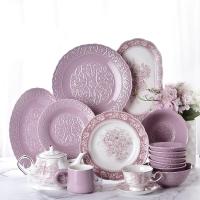 China Business Gifts Luxury Purple Plate For Elegant Restaurants Dinnerware Set Party Wedding for sale