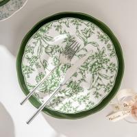China Restaurant Occasion Luxurious Green Ceramic Dinner Set With Flower Design for sale