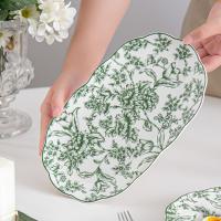 China Restaurant Occasion Luxurious Green Ceramic Dinner Set With Flower Design for sale