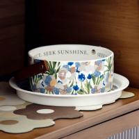 China Flower Design Bamboo Handle Ceramic Fruit Plates For Party Occasion Serving Bowl for sale