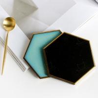 China Luxury Custom Ceramic Coasters Hexagon Glass Wine Cup Pad Gold Rim Mat Waterproof Heat Insulated for sale
